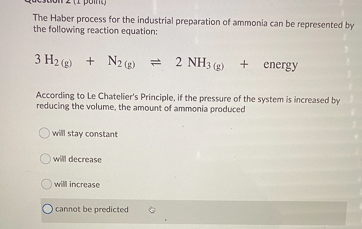 Solved The Haber process for the industrial preparation of | Chegg.com