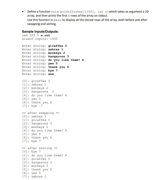 Solved Specification Write an ANSI-C program that uses 2D | Chegg.com