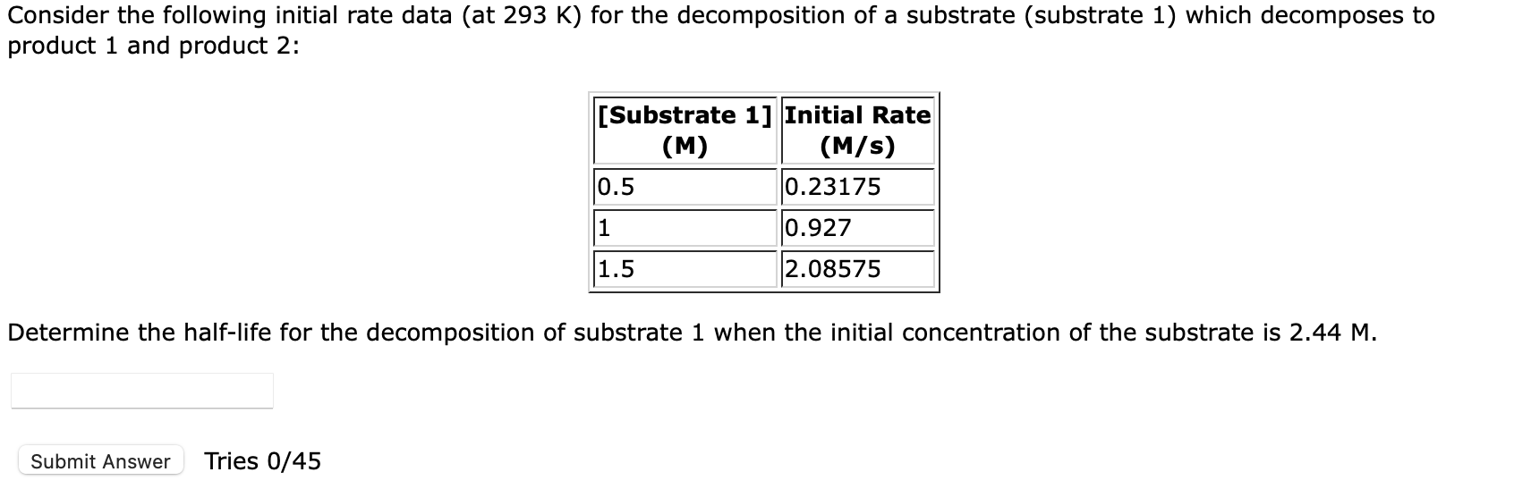Solved Consider The Following Initial Rate Data At 293 K