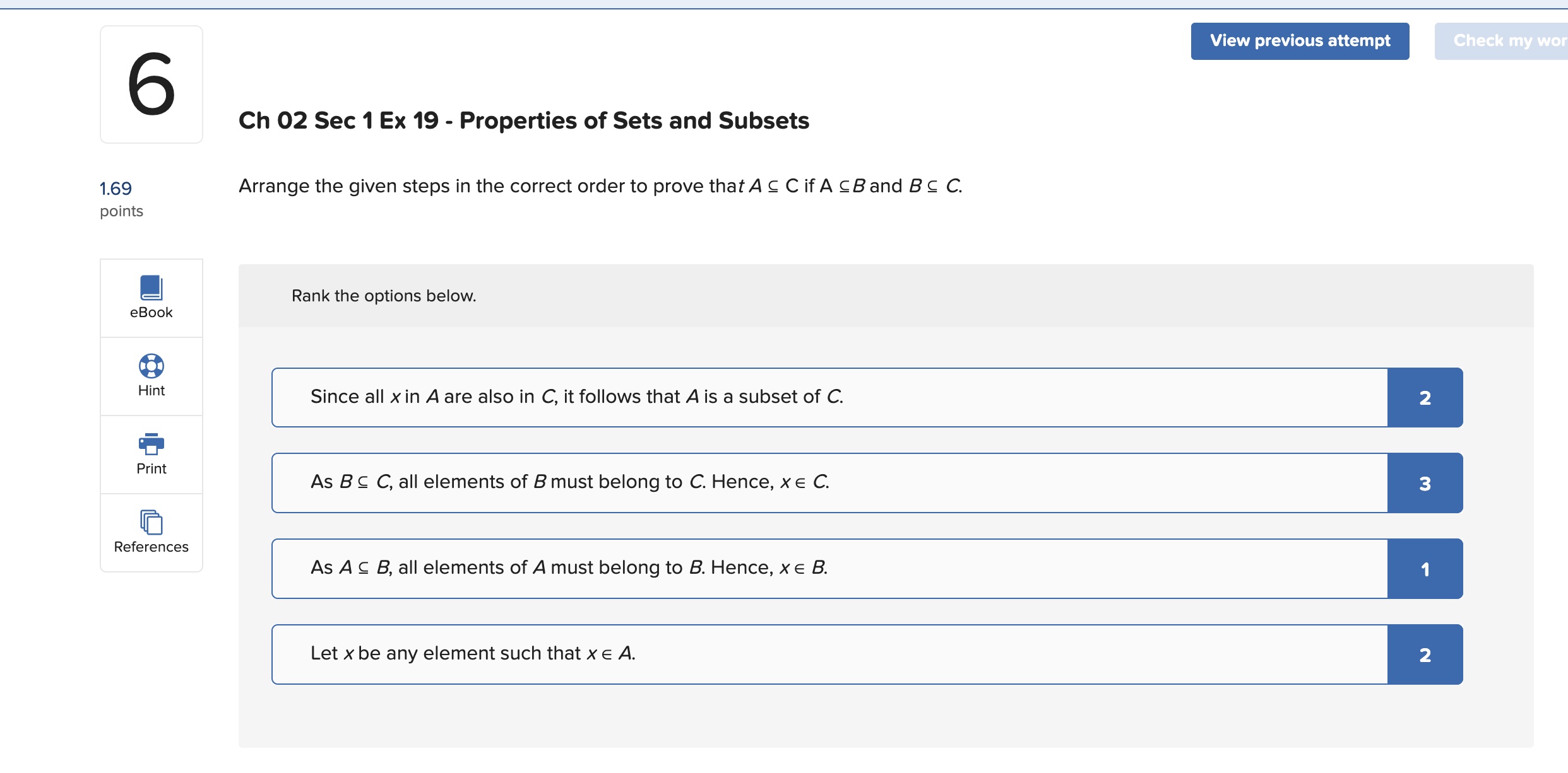 Solved Ch 02 ﻿Sec 1 ﻿Ex 19 - ﻿Properties of Sets and | Chegg.com