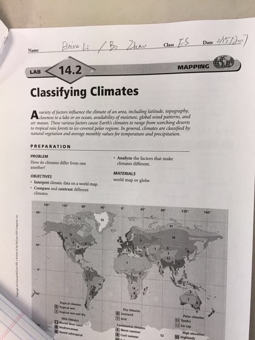 Solved Date Name MAPPING 14.2 LAB Classifying Climates | Chegg.com