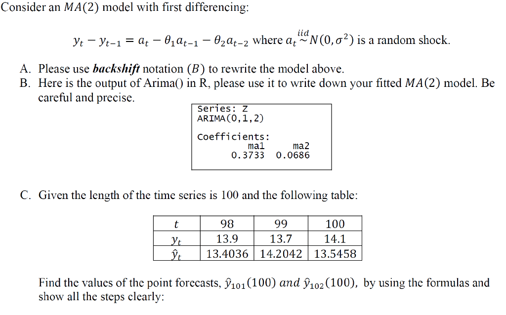 Consider an MA(2) model with first differencing: Yt - | Chegg.com