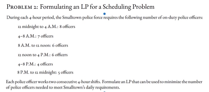 Solved ProBlem 2: Formulating an LP for a Scheduling Problem | Chegg.com