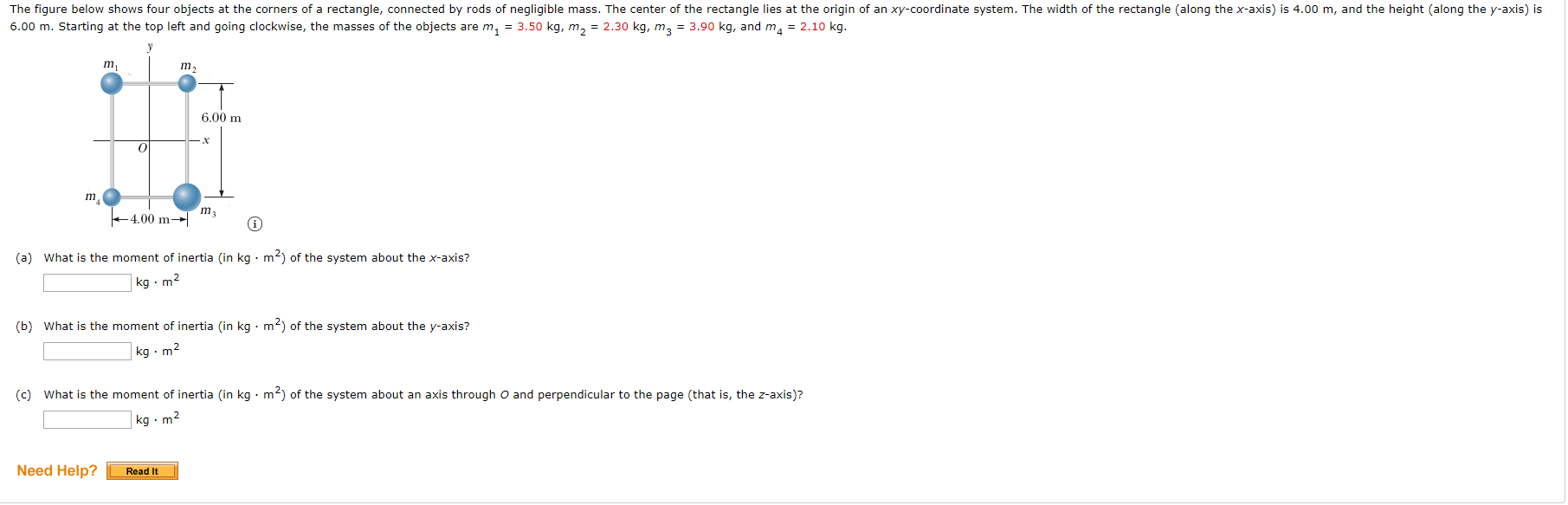 Solved The figure below shows four objects at the corners of | Chegg.com