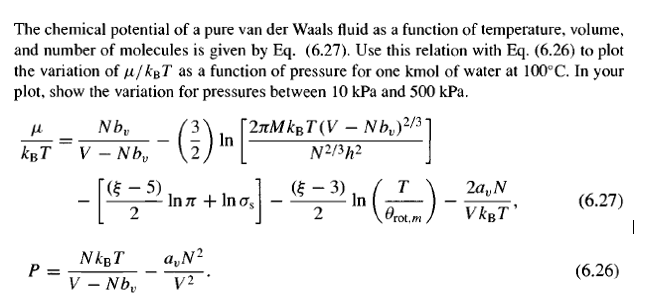 The chemical potential of a pure van der Waals fluid | Chegg.com