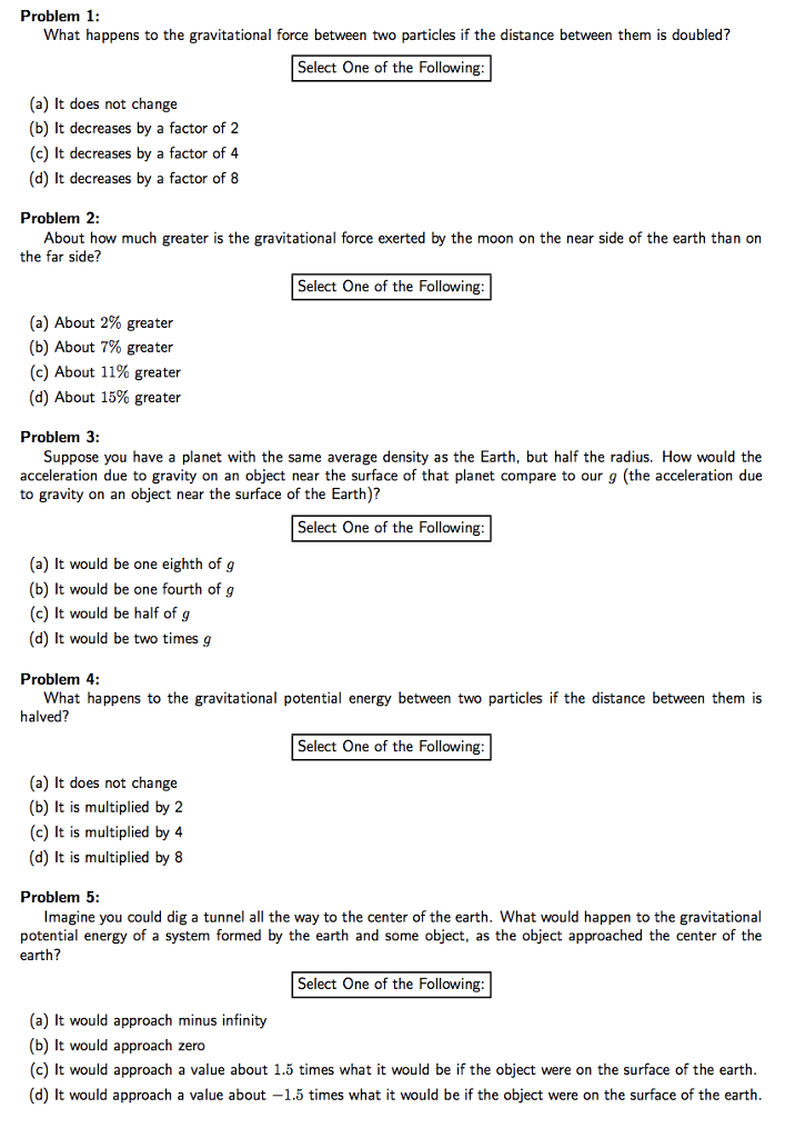 Solved Problem1 What happens to the gravitational force | Chegg.com