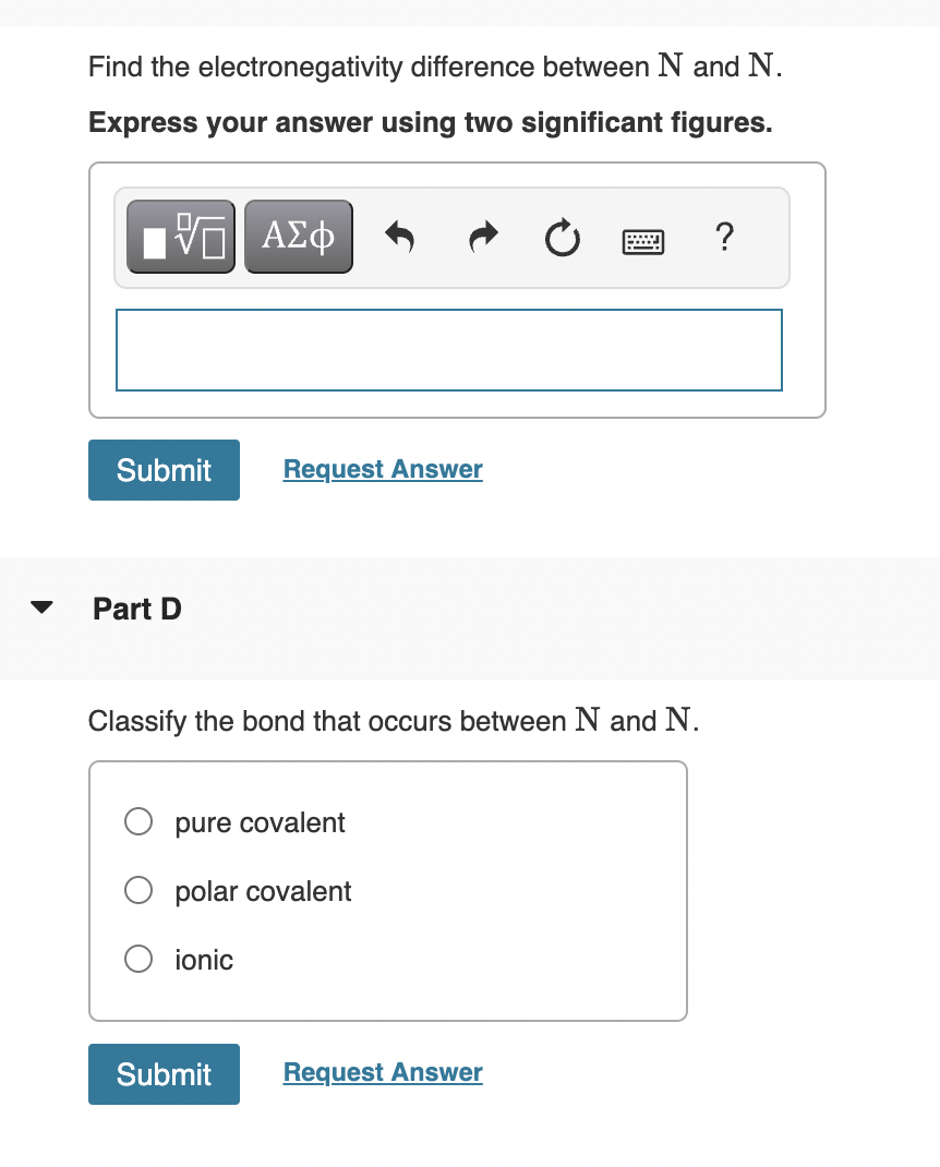 Solved Find the electronegativity difference between N and | Chegg.com