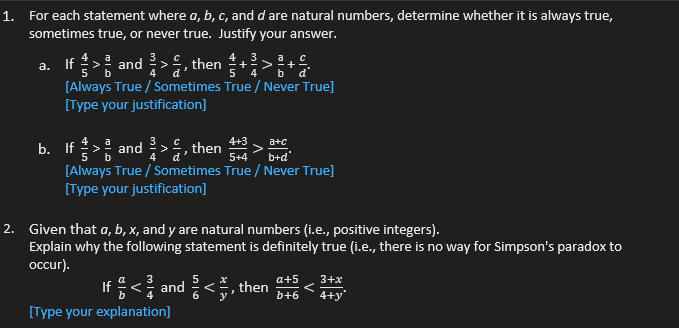 Solved For each statement where a,b,c, ﻿and d ﻿are natural | Chegg.com