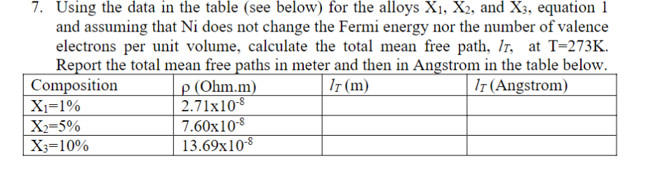 Solved 7. Using the data in the table (see below) for the | Chegg.com