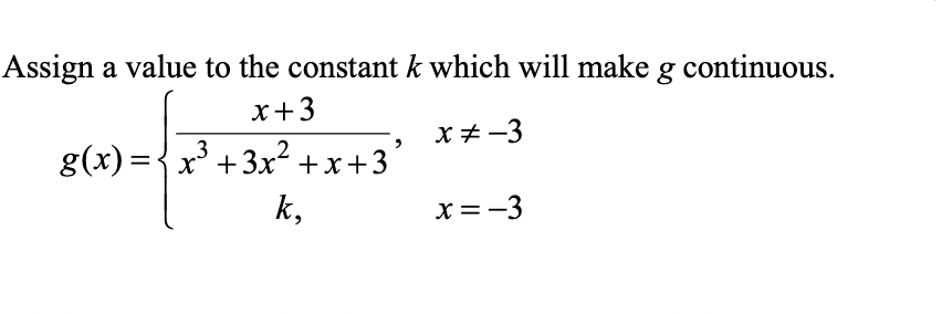 Solved Assign a value to the constant k which will make g | Chegg.com