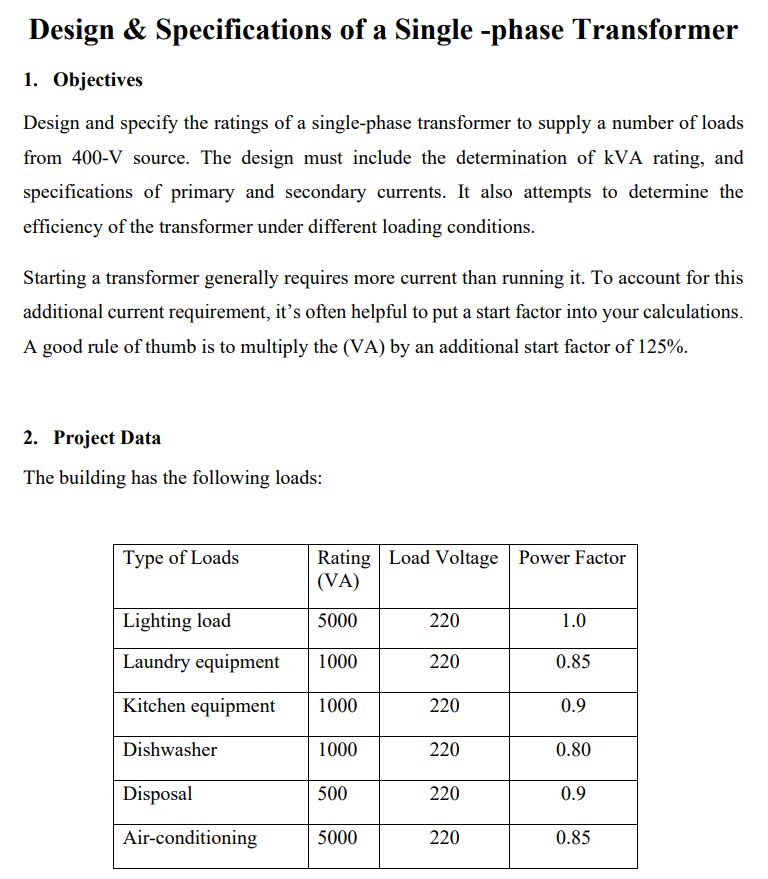Solved Design & Specifications of a Single -phase | Chegg.com