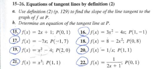 Solved 15-26. Equations of tangent lines by definition (2) | Chegg.com