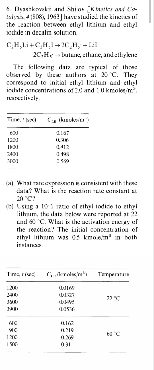 Solved 6. Dyashkovskii and Shilov [Kinetics and Ca- talysis, | Chegg.com