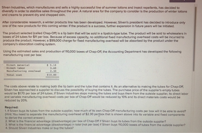 Solved Silven Industries, which manufactures and sells a | Chegg.com