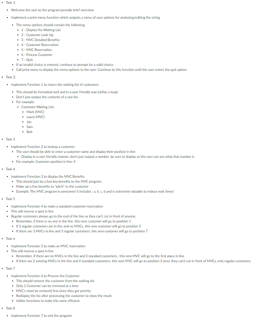 Solved 3. • Task 1: : • Welcome the user to the | Chegg.com