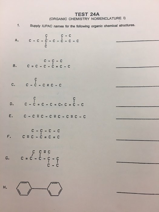 Solved TEST 24A (ORGANIC CHEMISTRY NOMENCLATURE I) 1. Supply | Chegg.com