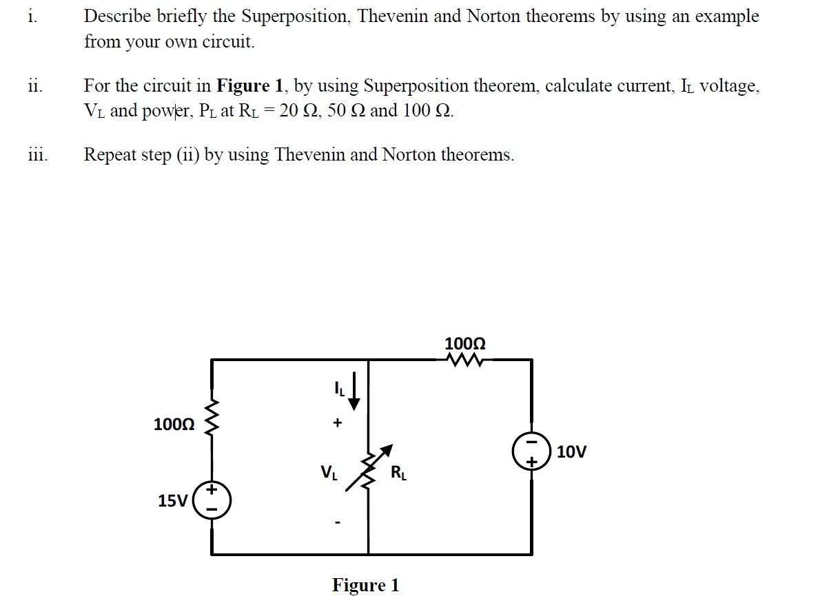 Solved i. Describe briefly the Superposition, Thevenin and | Chegg.com
