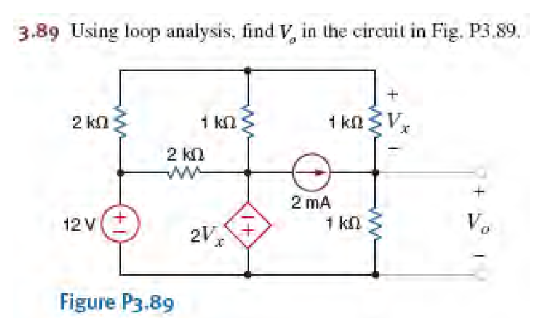 Solved 3.89 Using loop analysis, find V. in the circuit in | Chegg.com