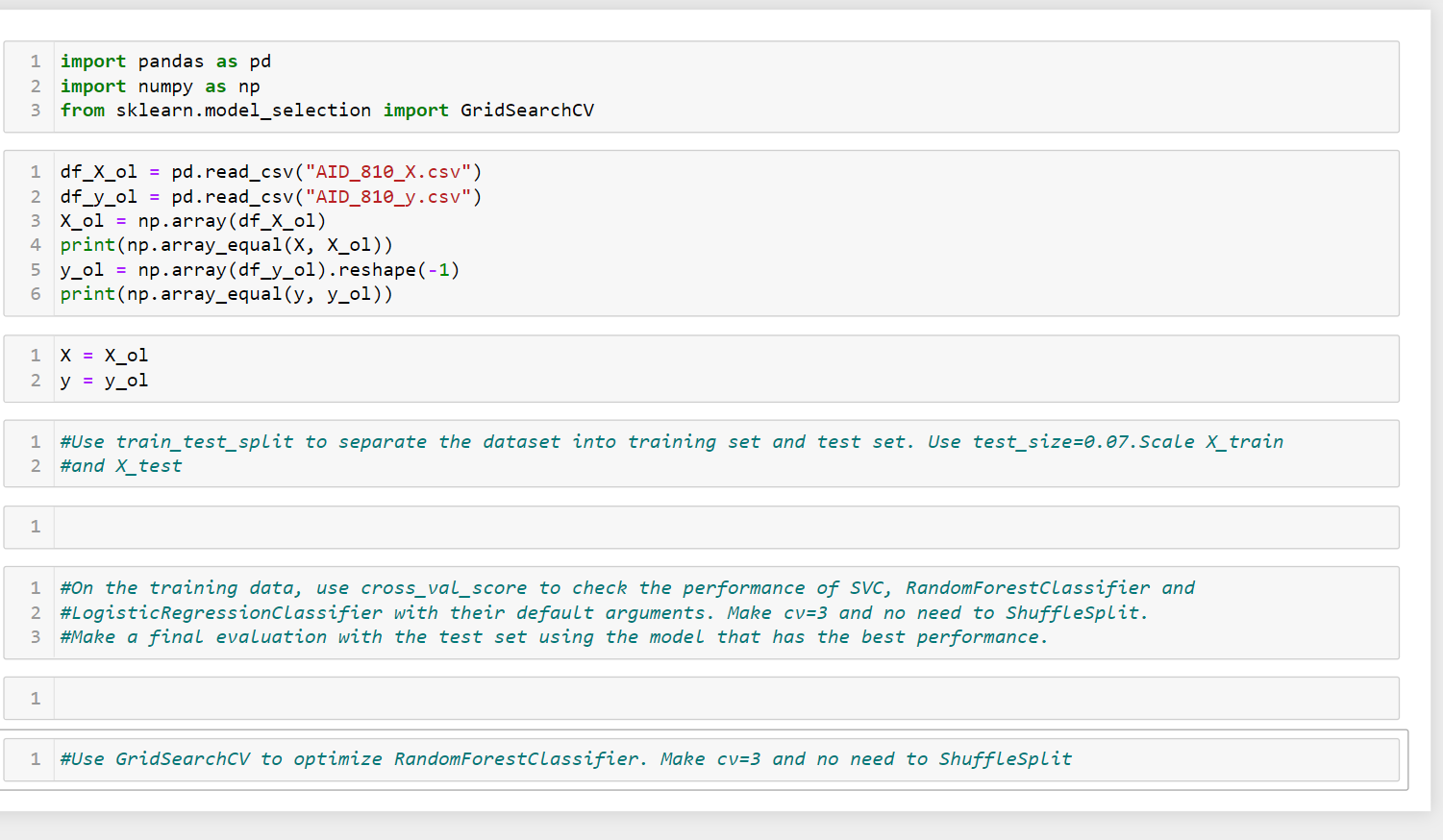Solved For here, complete the code following the questions | Chegg.com