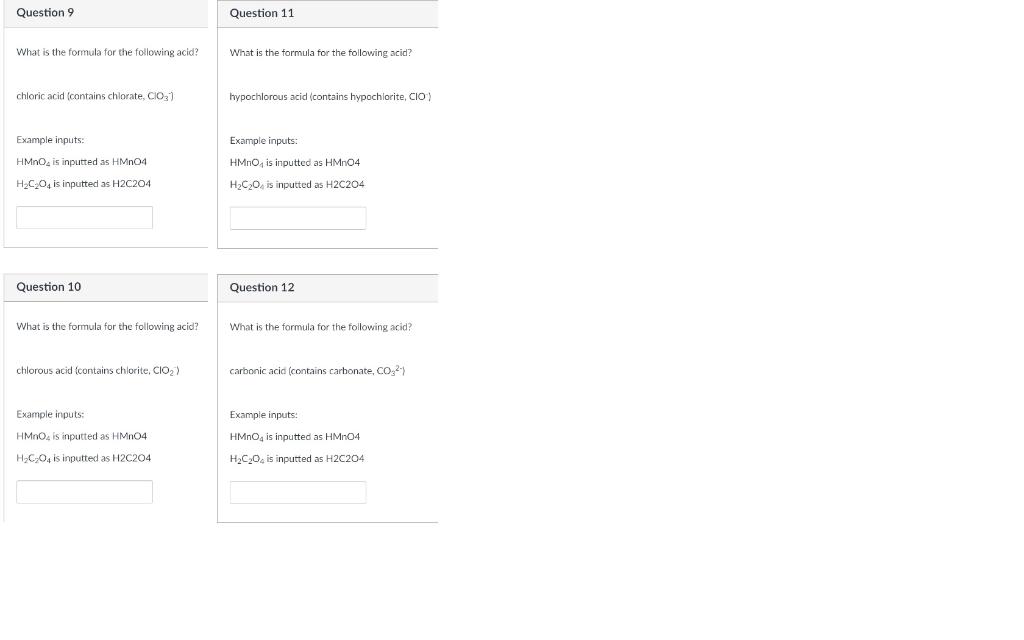 Solved Question 9 Question 11 What is the formula for the | Chegg.com