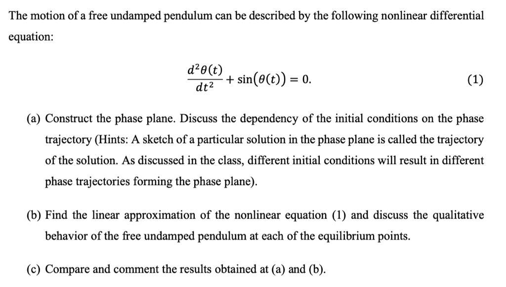 Solved The motion of a free undamped pendulum can be | Chegg.com