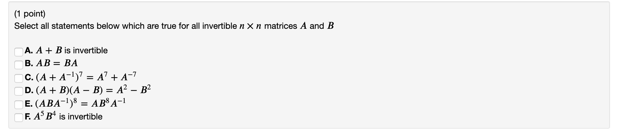 Solved (1 point) Select all statements below which are true | Chegg.com