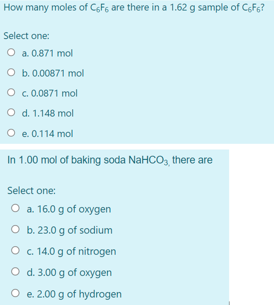 Solved How many moles of C6F6 are there in a 1.62 g sample | Chegg.com