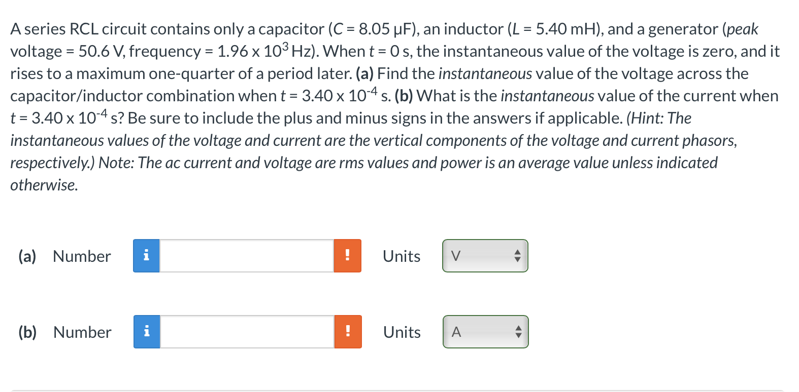 Solved A Series Rcl Circuit Contains Only A Capacitor