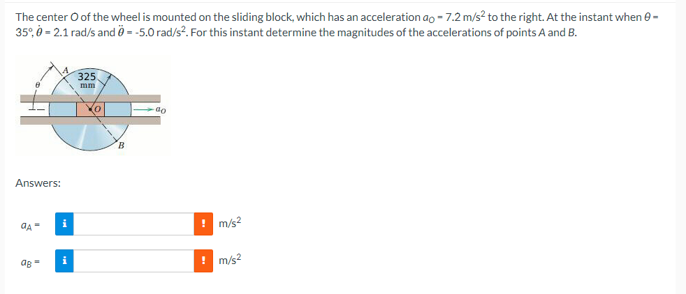 Solved The center O of the wheel is mounted on the sliding | Chegg.com