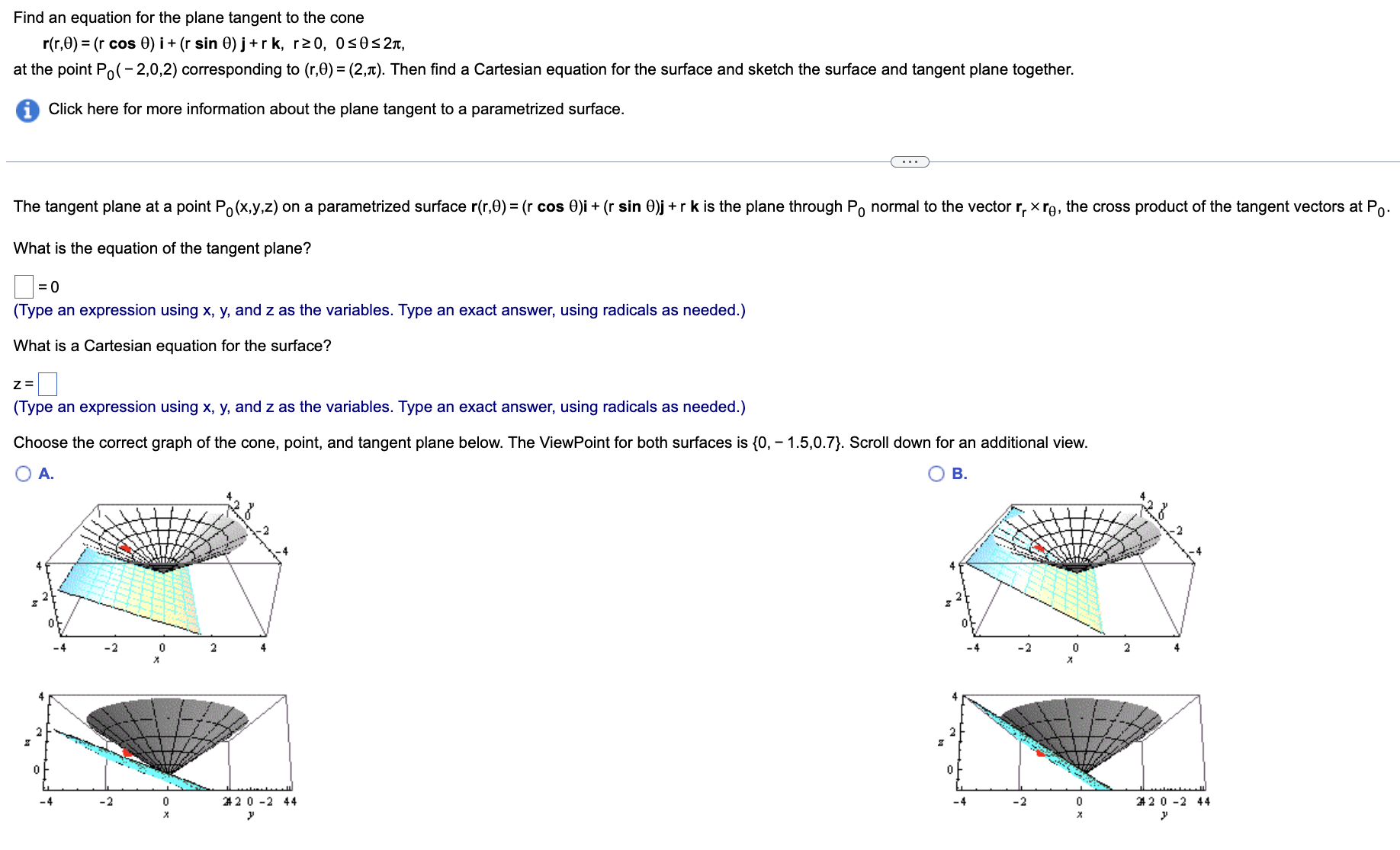 Solved Find an equation for the plane tangent to the cone | Chegg.com