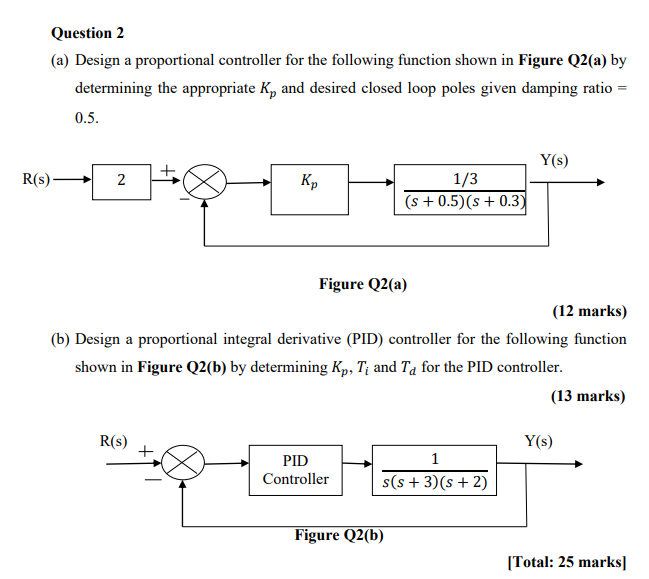 Question 2 (a) Design a proportional controller for | Chegg.com