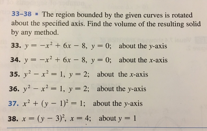 Solved The region bounded by the given curves is rotated | Chegg.com