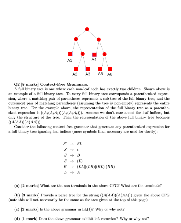 Solved Q2 [8 marks] Context-Free Grammars. A full binary | Chegg.com