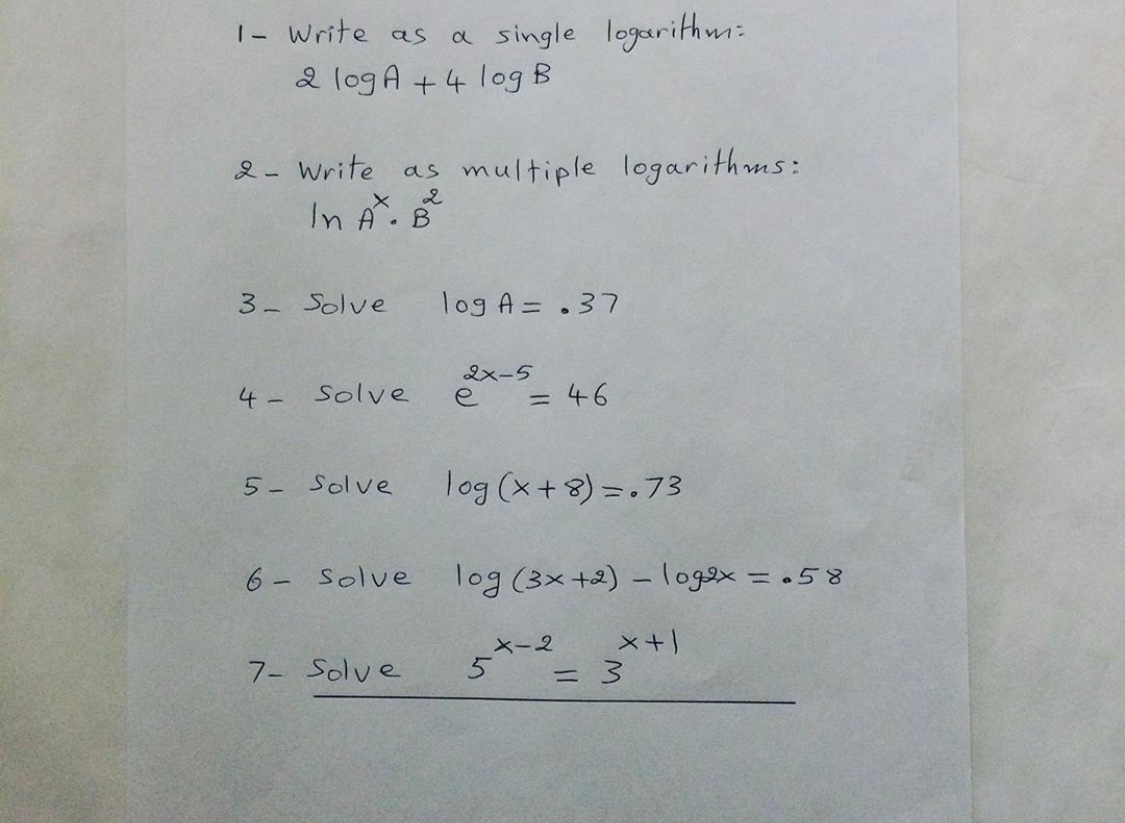 Solved logarithm: I write as a single 2 logA + 4 logB 2 – | Chegg.com