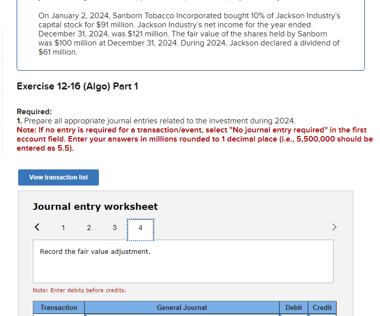 Solved Required information Exercise 12-16 (Algo) Equity | Chegg.com