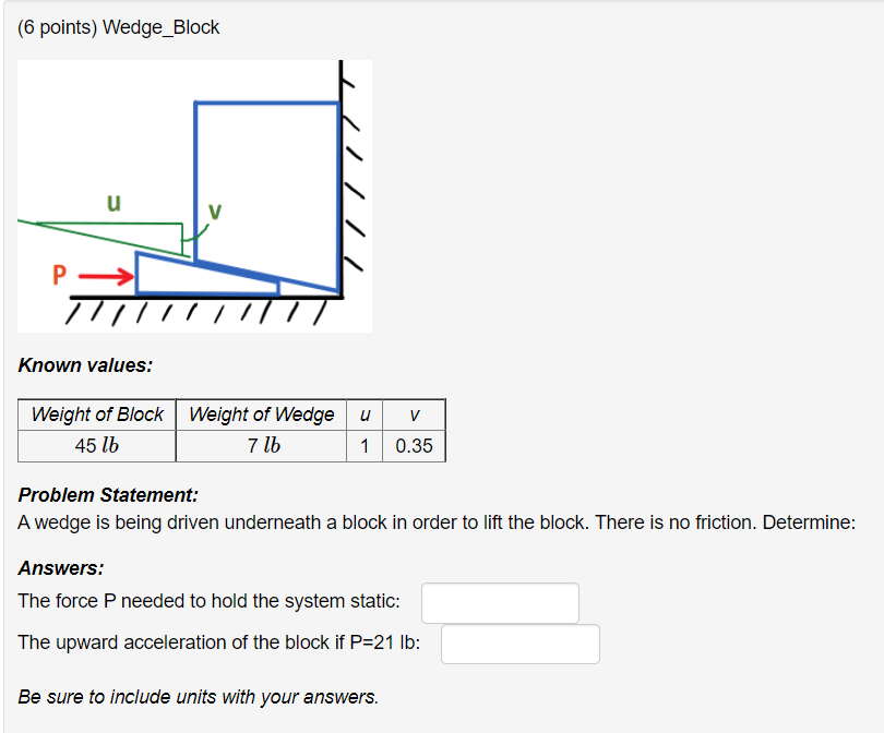 Solved (6 points) Wedge_Block Known values: Problem | Chegg.com