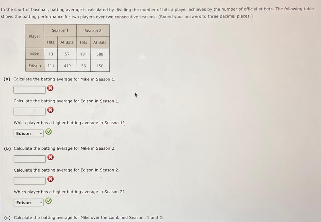 Solved In the sport of baseball, batting average is | Chegg.com