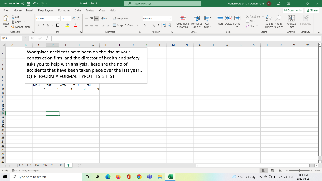 Solved AutoSave CH Book1 - Excel O Search (Alti Mohamedtufel | Chegg.com