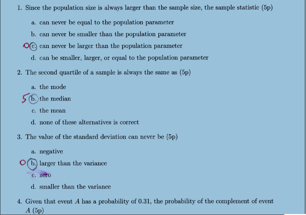 Solved Since the population size is always larger than the | Chegg.com