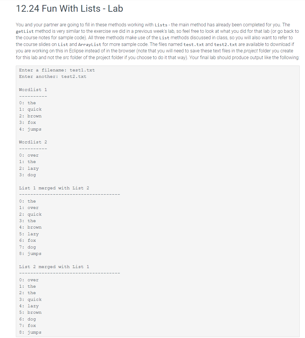 Solved 12.24 Fun With Lists - Lab You and your partner are | Chegg.com