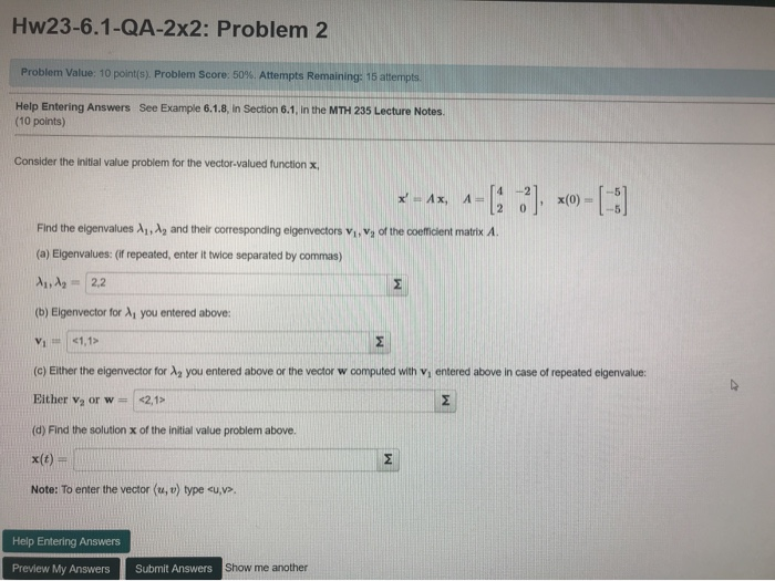 Solved Hw23-6.1-QA-2x2: Problem 2 Problem Value: 10 | Chegg.com