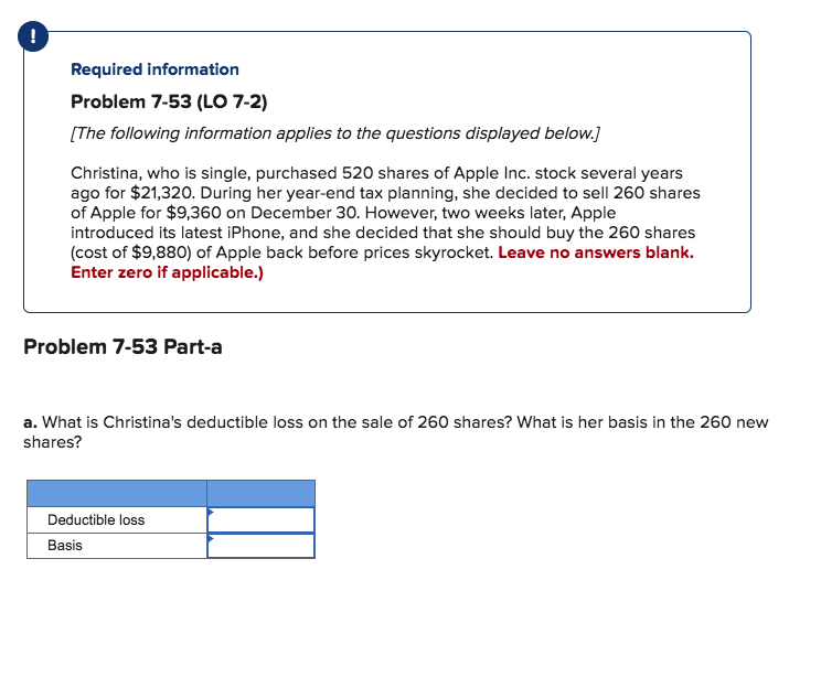 Solved Required information Problem 7-53 (L0 7-2) [The | Chegg.com Solved Required information Problem 7-53 (L0 7-2) [The | Chegg.com