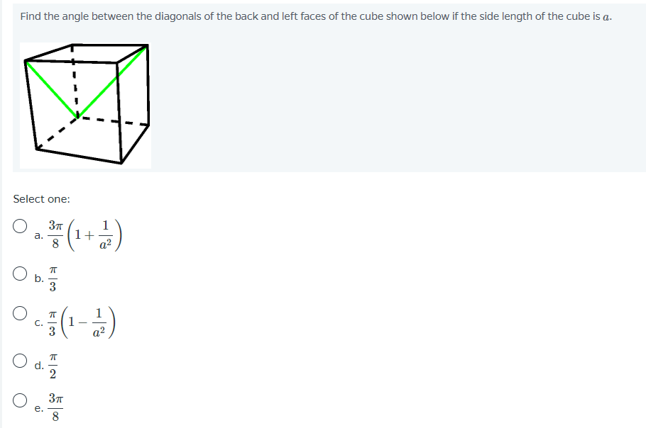 Solved Find the angle between the diagonals of the back and | Chegg.com