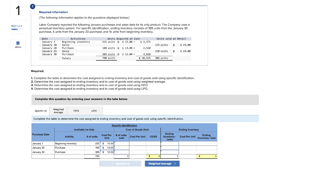 Solved 1 Part 1 of 2 - eBook Required information [The | Chegg.com