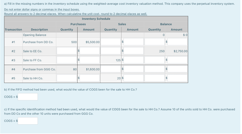 Solved a) Fill in the missing numbers in the inventory | Chegg.com