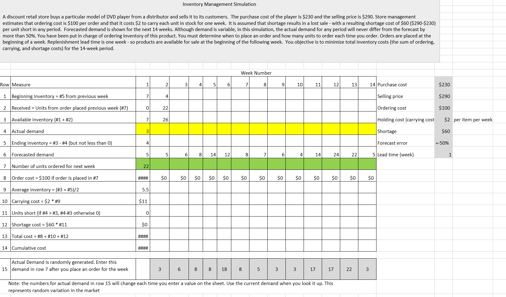 Solved Inventory Management Simulation A discount retail | Chegg.com