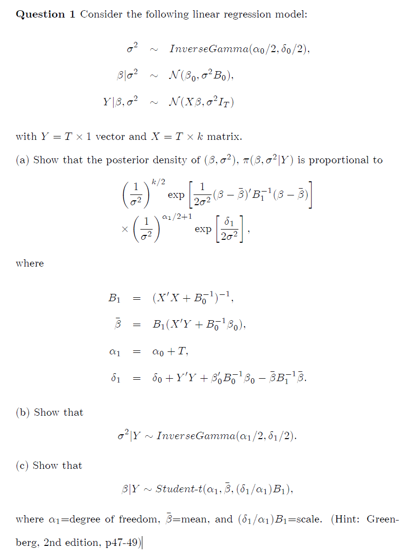 Question 1 ﻿Consider the following linear regression | Chegg.com