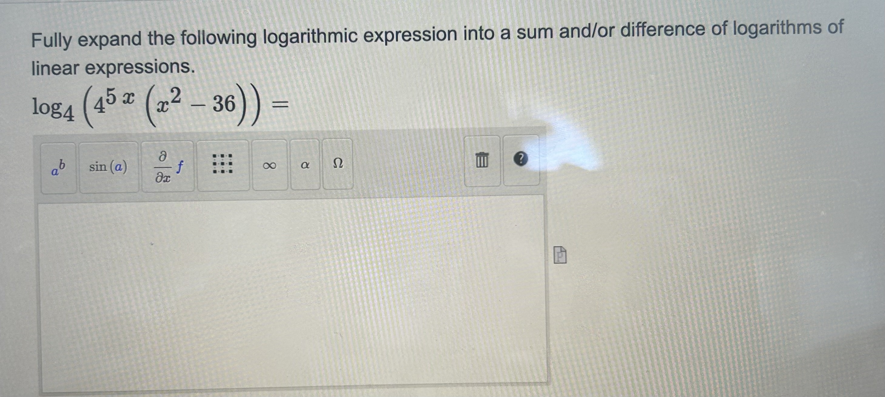 Solved Fully expand the following logarithmic expression | Chegg.com