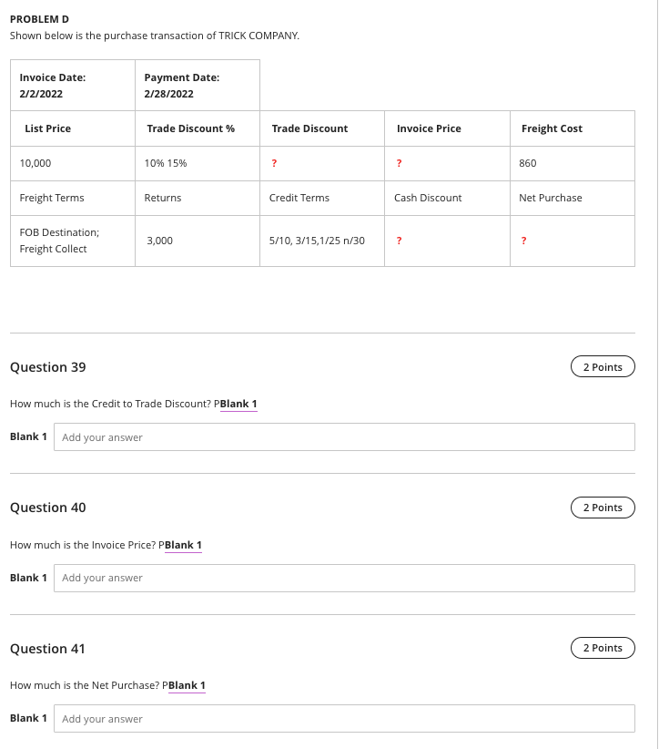 Solved PROBLEM D Shown below is the purchase transaction of | Chegg.com