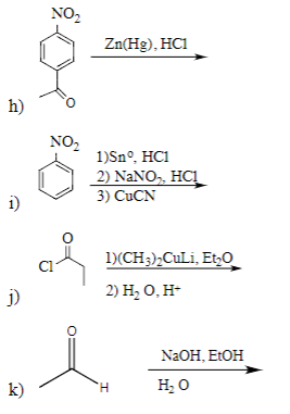 Solved h) i) 1) Sn∘,HCl 2) H2O,H+ k)1) m) n) 1) NaHCO3,EtOH | Chegg.com